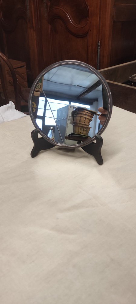 Vintage Round Mirror on Tripod Stand for sale at Pamono