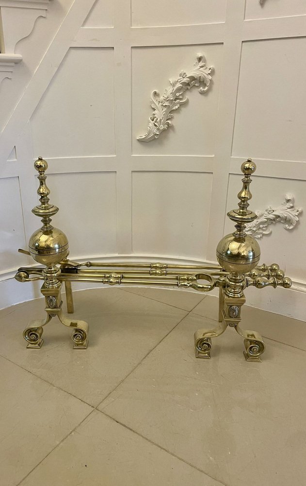 Large George III Brass Fire Dogs, 1860, Set of 5 for sale at Pamono