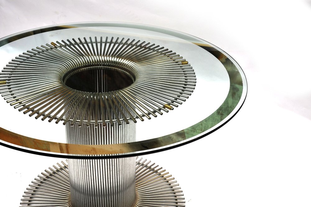 Tisch aus Chrom & Kristallglas von Gastone Rinaldi, 1970er bei Pamono ...