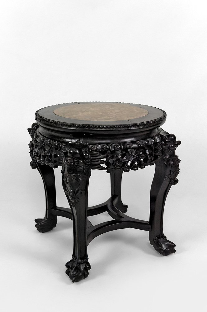 Asian Side Table in Wood Carved with Demons and Marble Top, 1880 for ...