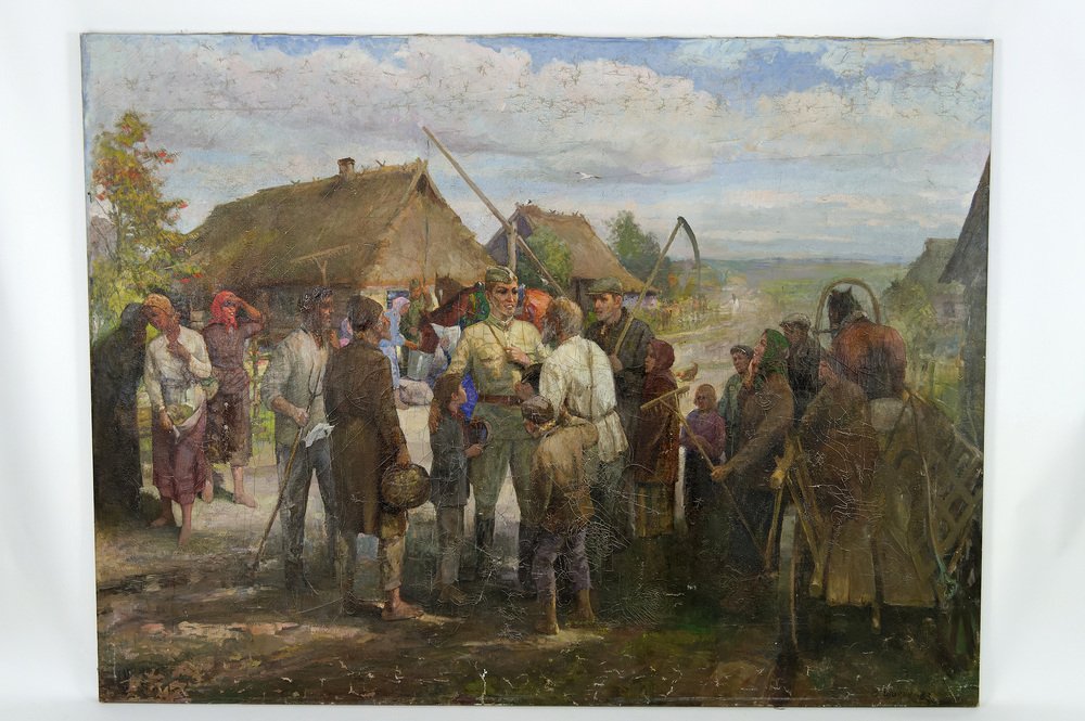 Soviet Propaganda Artist, Soldiers and Peasants, 1983, Canvas Painting ...