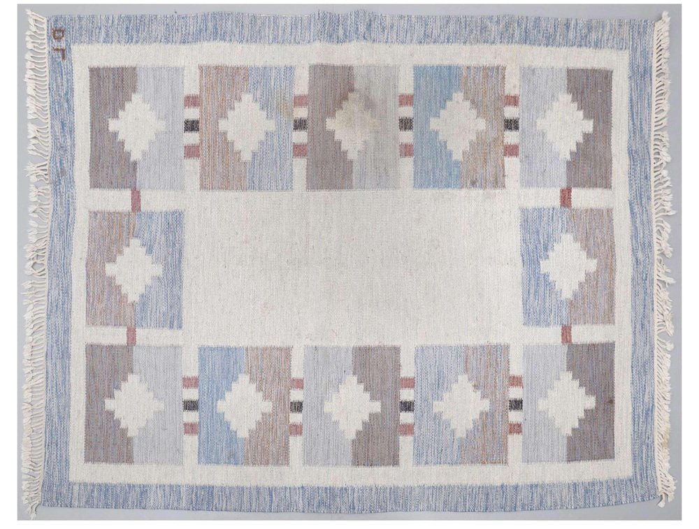 Large Swedish Geometric Pattern Rug, 1970s for sale at Pamono