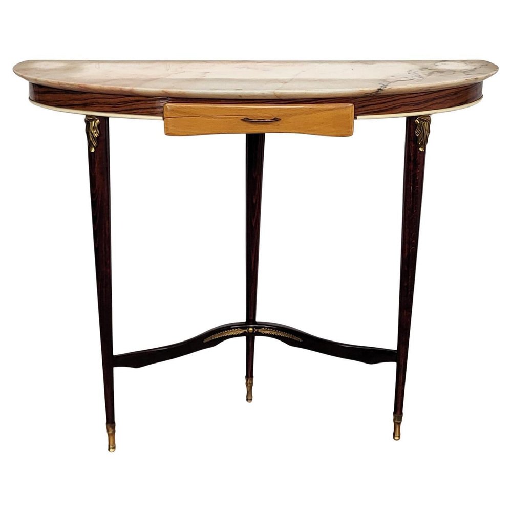 Table Console Murale Mid-Century en Bois et Laiton avec Plateau en ...