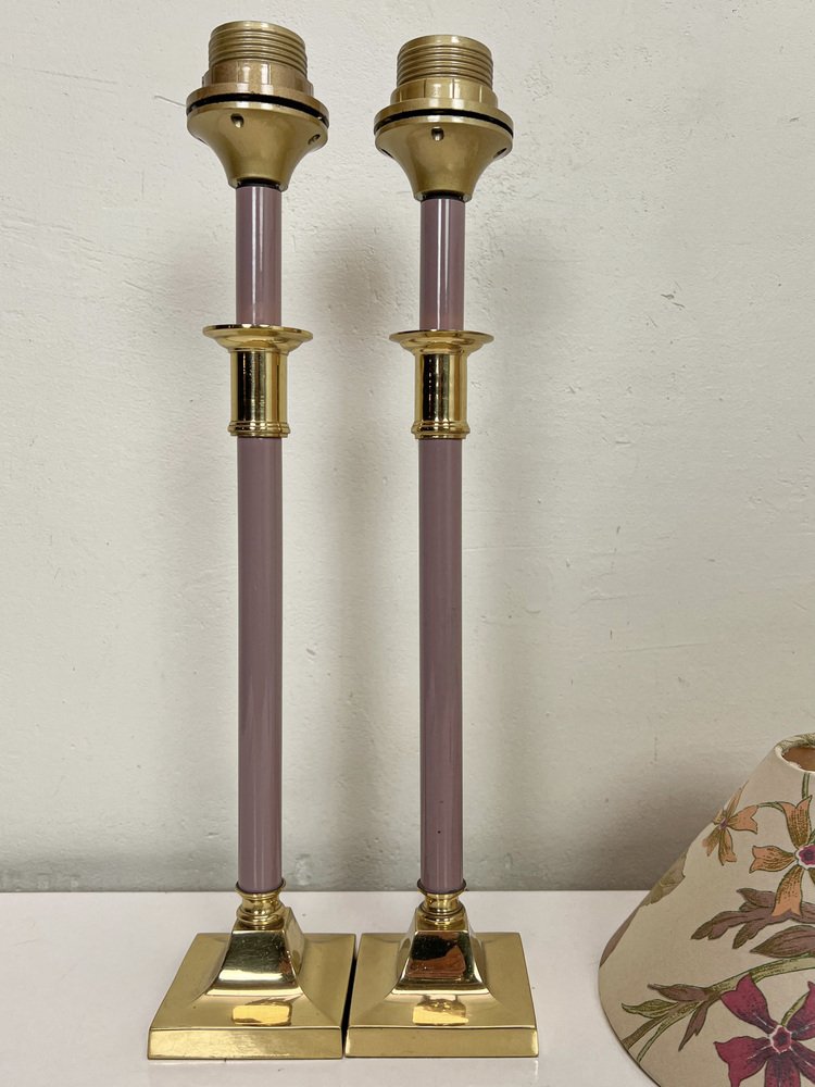 Vintage Dutch Brass and Metal Column Table Lamps, 1980s, Set of 2 for ...