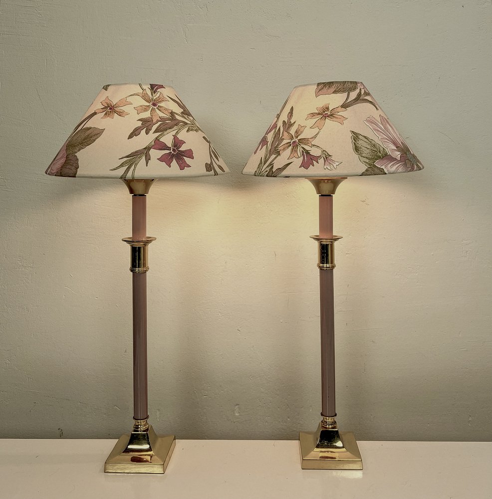 Vintage Dutch Brass and Metal Column Table Lamps, 1980s, Set of 2 for ...