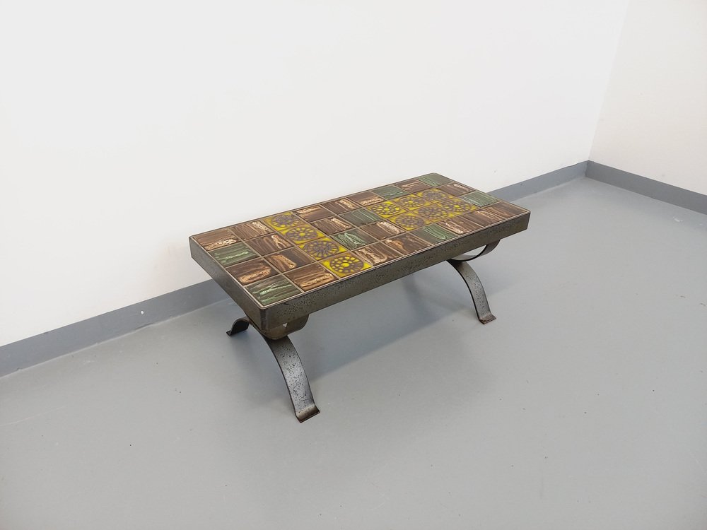Vintage Rectangular Steel and Ceramic Coffee Table, 1960s for sale at Pamono
