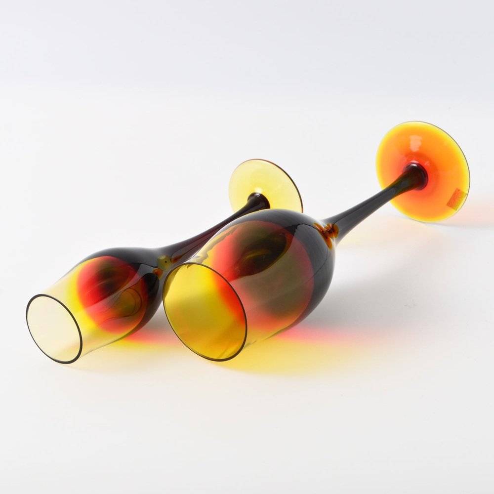 Yellow and Ruby Wine Glasses by Zbignew Horbowy, 1970s, Set of 2 for ...