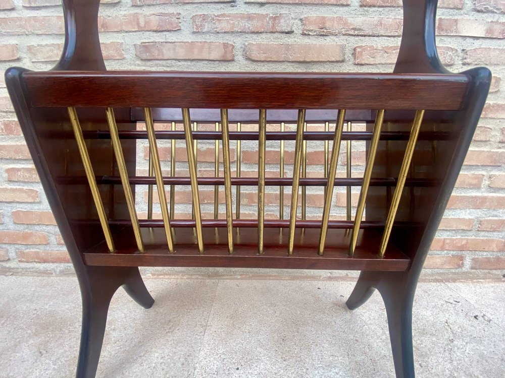 Vintage French Glass and Wood Folio Stand Magazine Rack, 1950s for sale ...