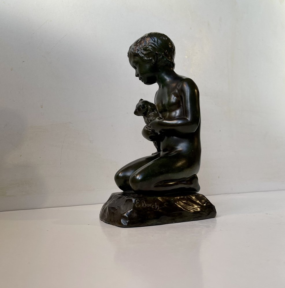 Art Deco Sculpture of Boy with Teddy Bear by Just Andersen & E. Borch ...
