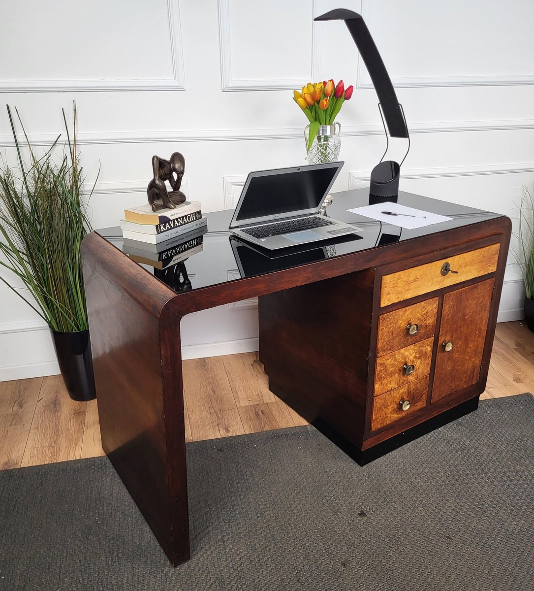 Vintage Art Deco Italian Waterfall Writing Desk in Walnut by Paolo ...