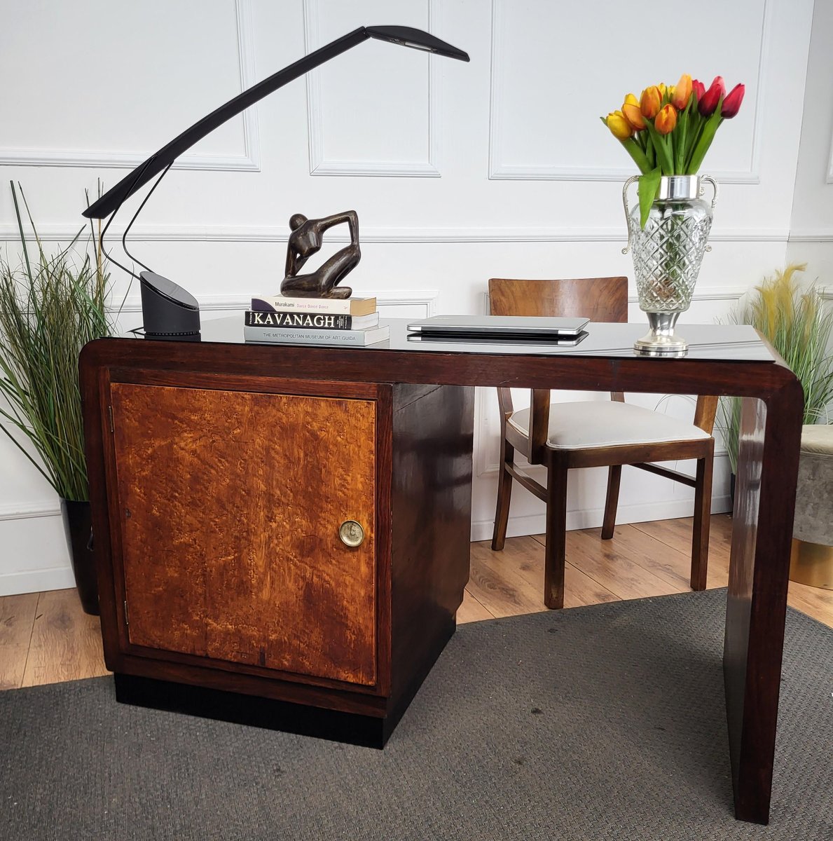 Vintage Art Deco Italian Waterfall Writing Desk in Walnut by Paolo ...