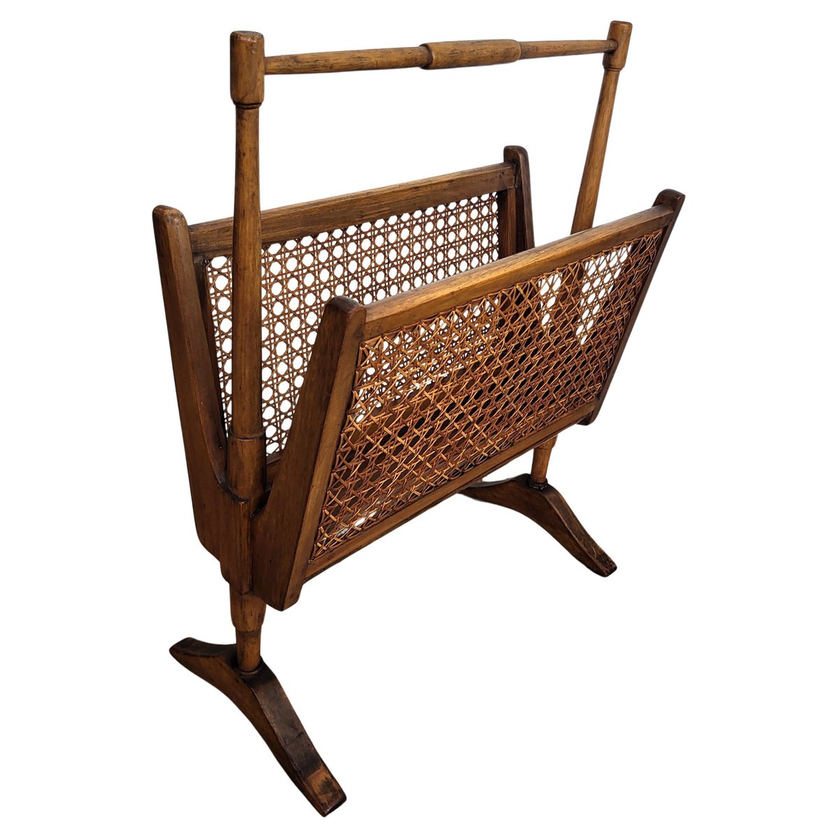 Mid-Century Italian Cane Rattan and Wood Magazine Rack, 1960s for sale ...