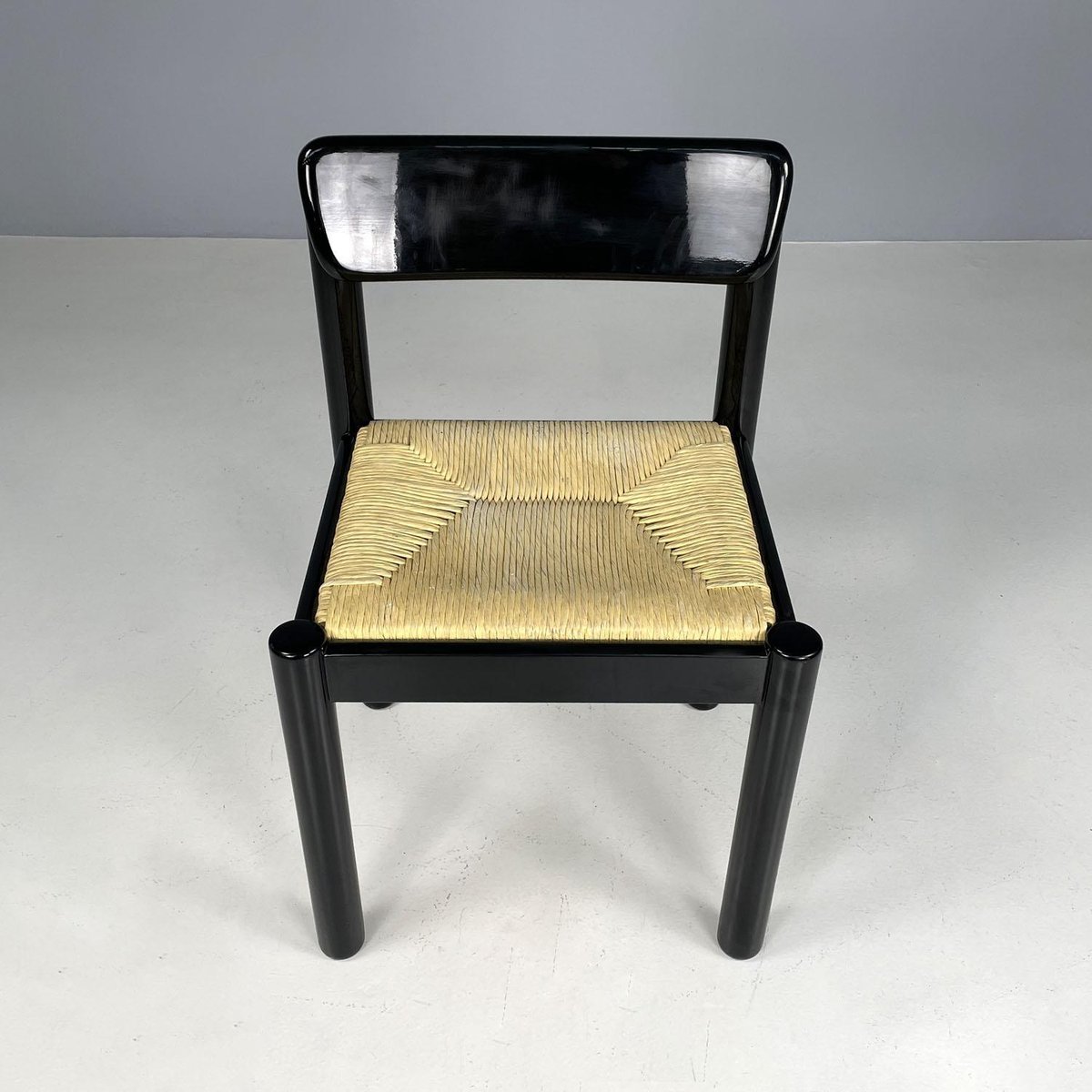 Modern Italian Straw and Black Wood Chair, 1970s for sale at Pamono
