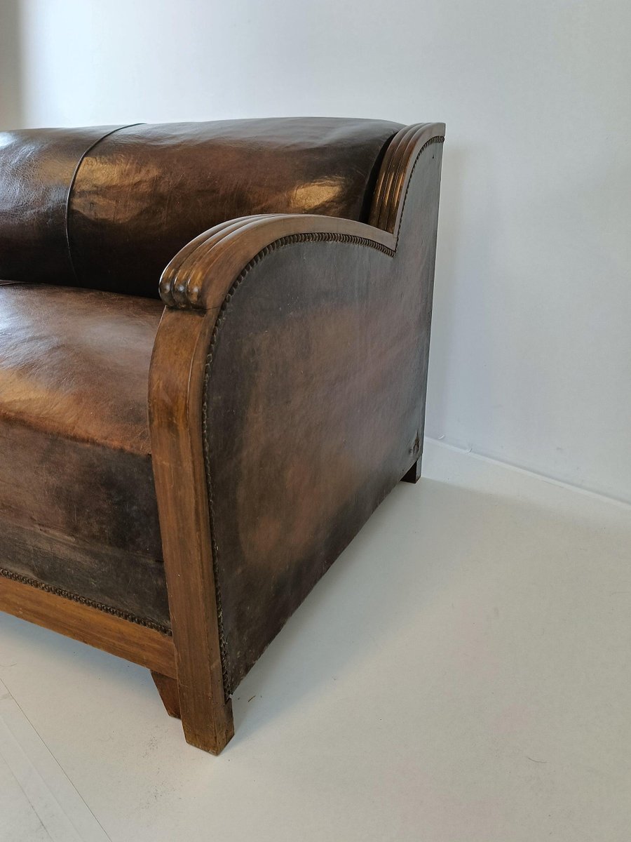Art Deco Leather Sofa, 1920 for sale at Pamono