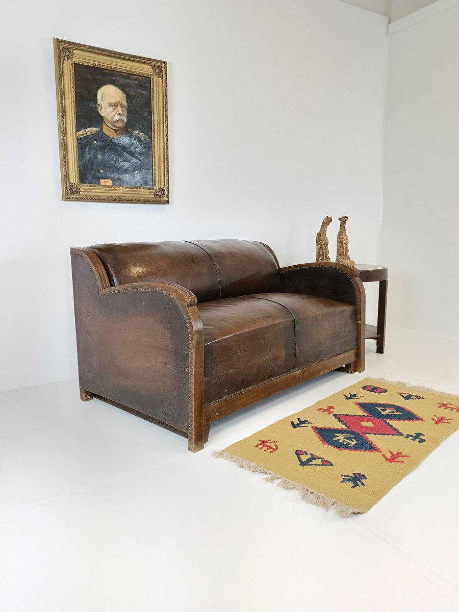 Art Deco Leather Sofa, 1920 for sale at Pamono