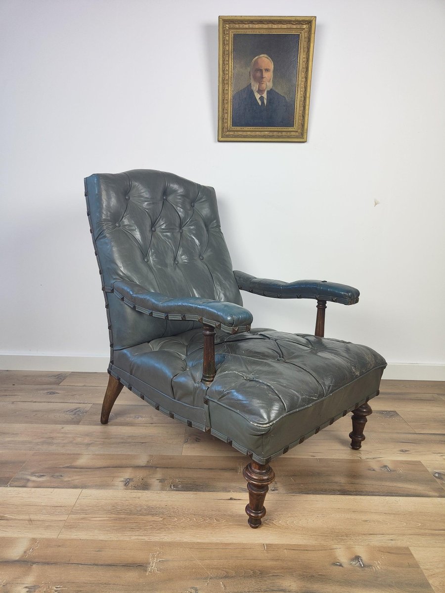 Antique Library Chair in Leather, 1860s for sale at Pamono