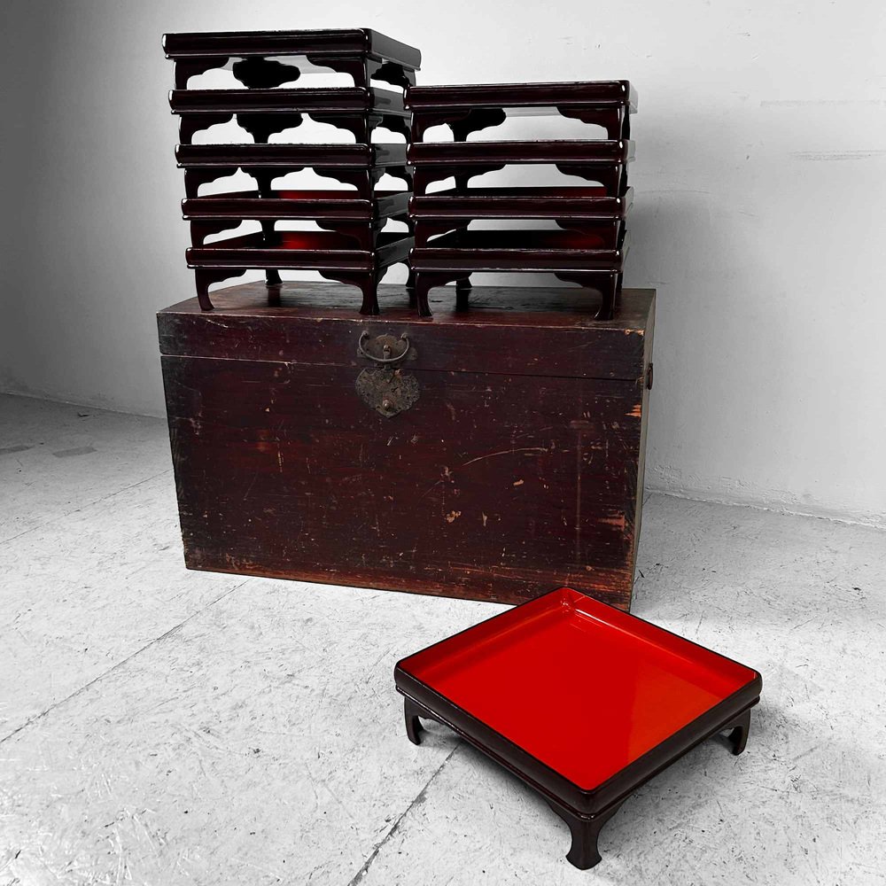 Urushi Lacquer Serving Tables, 1890s, Set of 10 for sale at Pamono