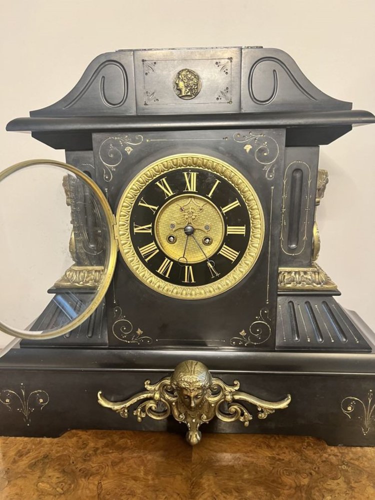Large Antique Victorian Marble Mantle Clock, 1850 for sale at Pamono