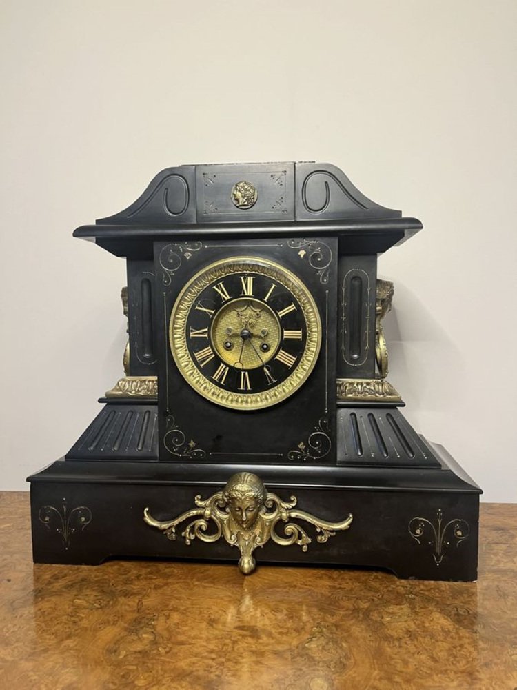 Large Antique Victorian Marble Mantle Clock, 1850 for sale at Pamono