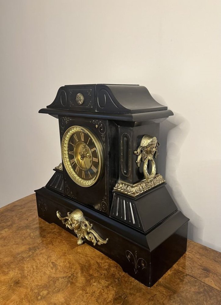 Large Antique Victorian Marble Mantle Clock, 1850 for sale at Pamono