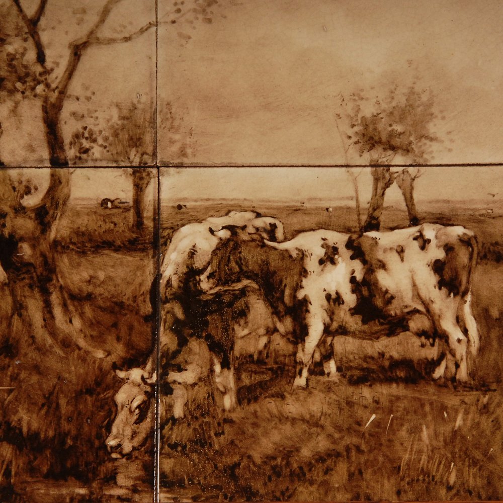 Delft Tile Panel Landscape with Cows, 1800s for sale at Pamono