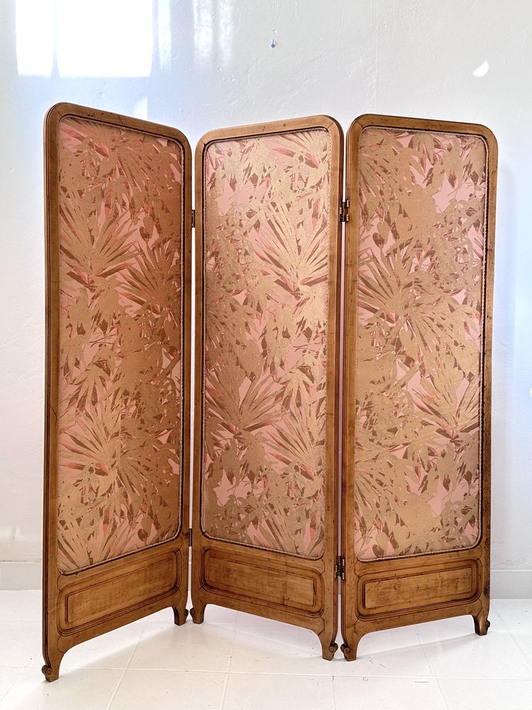 Antique Room Divider Screen with Japanese Style Jacquard for sale at Pamono