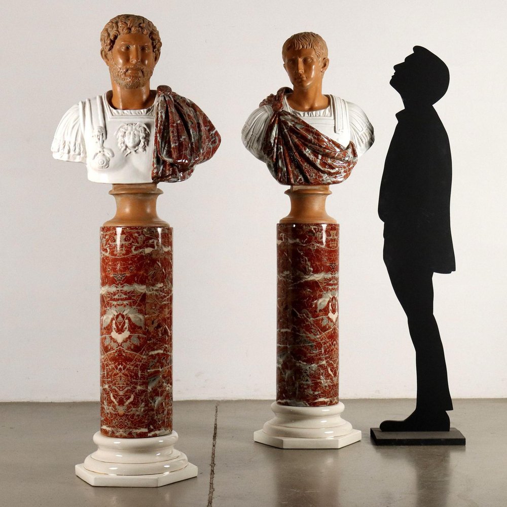 Ceramic Columns with Busts of Emperors by Tommaso Barbi, Set of 2 for ...