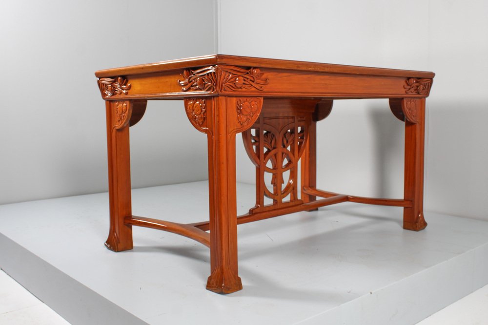 Art Nouveau Inlaid and Carved Wood Table by Ducrot, Italy, 1900s for ...