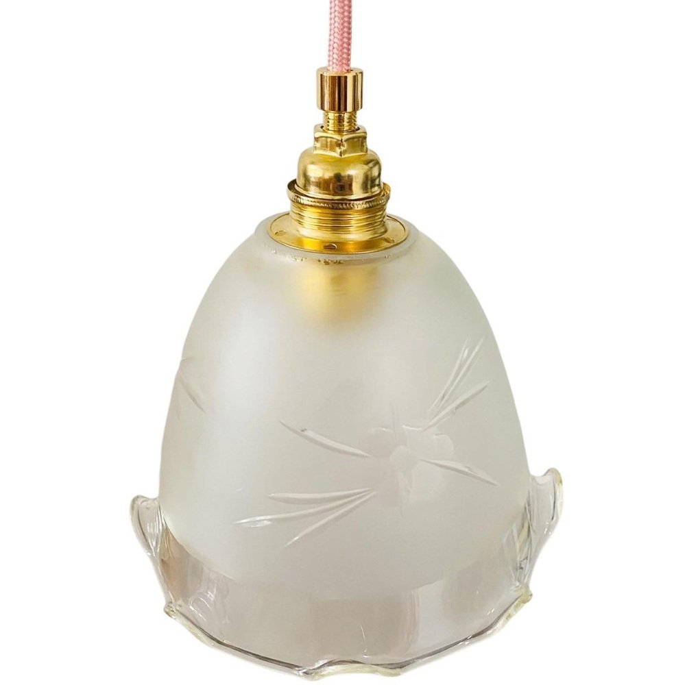 Vintage Hanging Light with Transparent Glass of Flowers for sale at Pamono