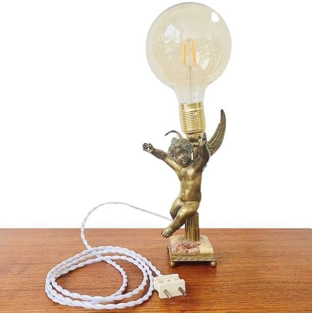 Vintage Baroque Angel Table Lamp in Brass & Marble for sale at Pamono