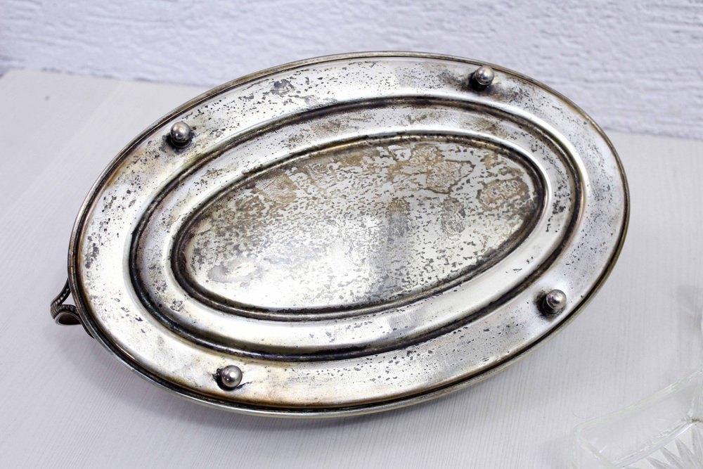 Art Deco Silver-Plated Tray with Glass Ramekins, 1930s, Set of 5 for ...