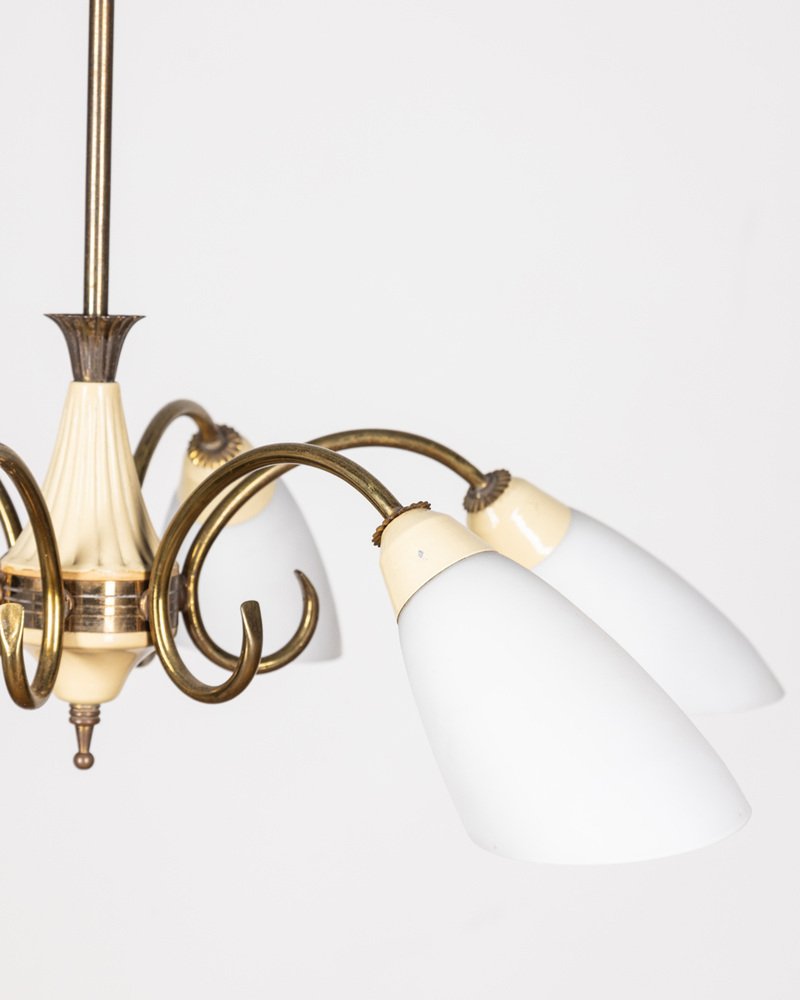 Vintage Italian Hanging Light in Glass and Brass, 1950s for sale at Pamono