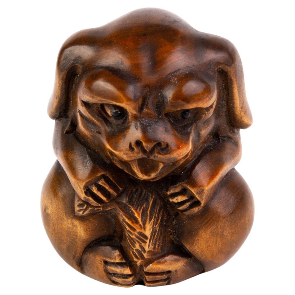 Japanese Boxwood Netsuke Inro of Puppy Dog for sale at Pamono