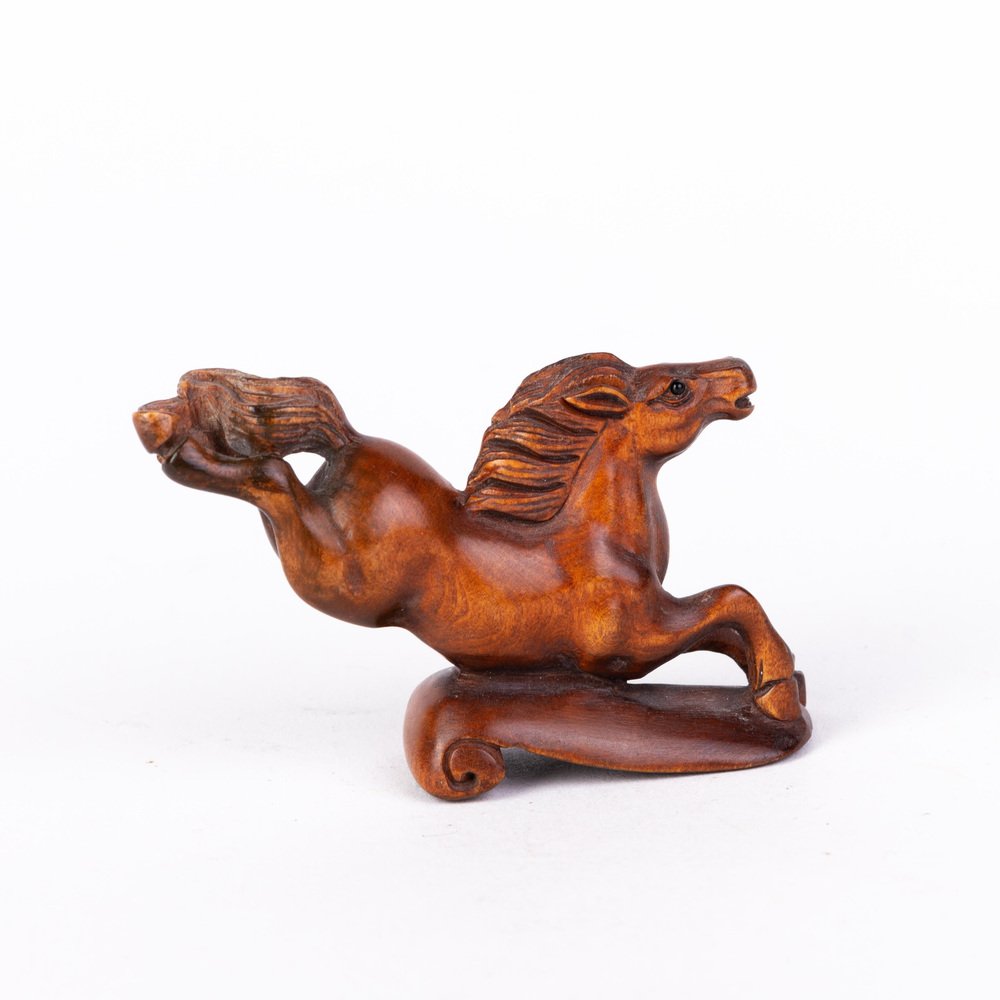 Japanese Carved Boxwood Horse Netsuke Inro Ojime for sale at Pamono
