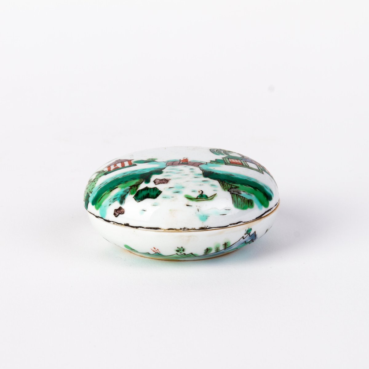 Republic Chinese Famille Rose Porcelain Pagoda Landscape Paste Box for ...