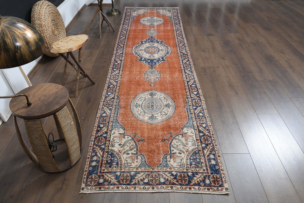 Vintage Turkish Orange Runner Rug, 1960s for sale at Pamono