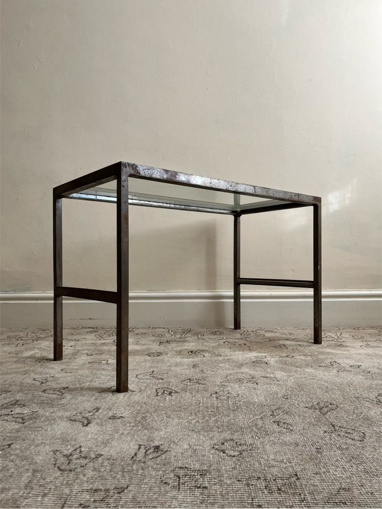 Modern Steel Side Table with Inset Glass Top, 1990s for sale at Pamono