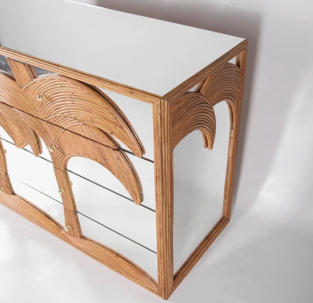Mirrored and Rattan Chest of Drawers for sale at Pamono