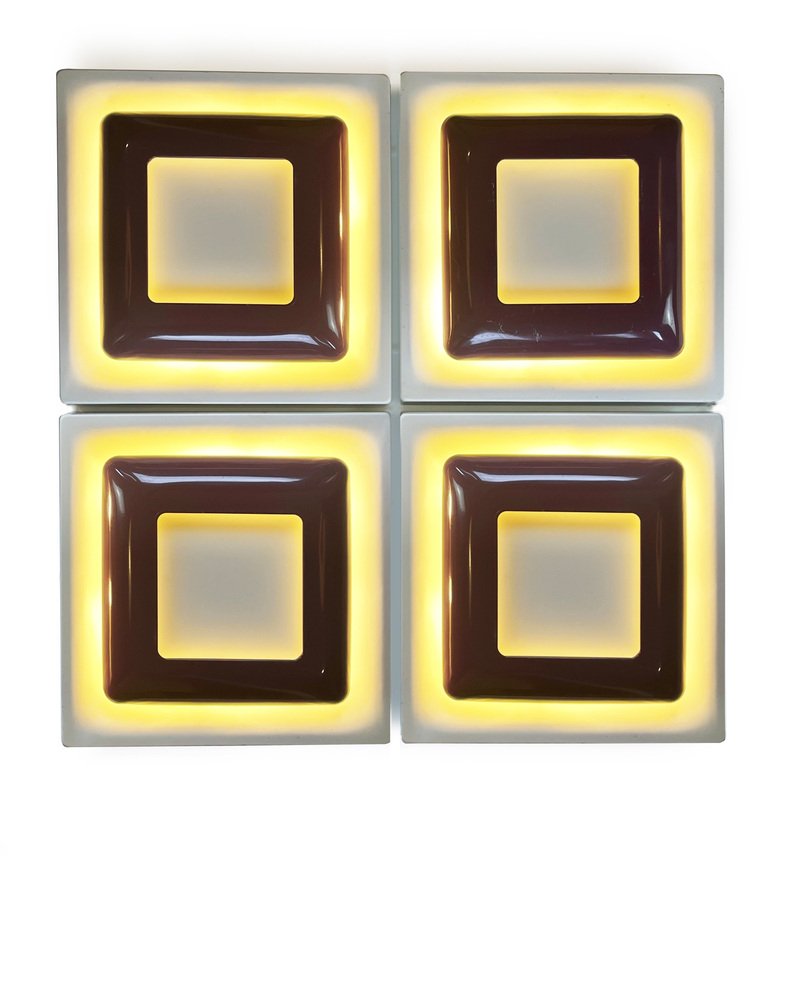 Op Art Square Wall Sconces in White and Purple Metal from Doria ...