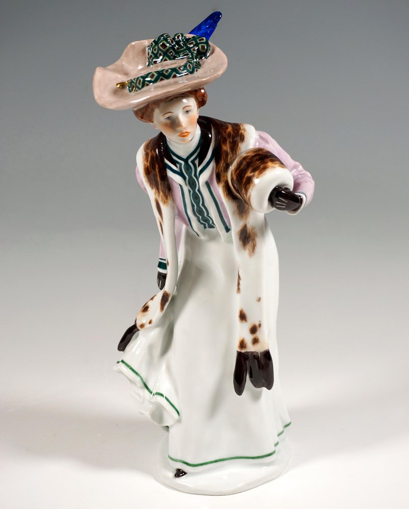 Art Nouveau Lady with Muff Figurine attributed to Konrad Hentschel for ...