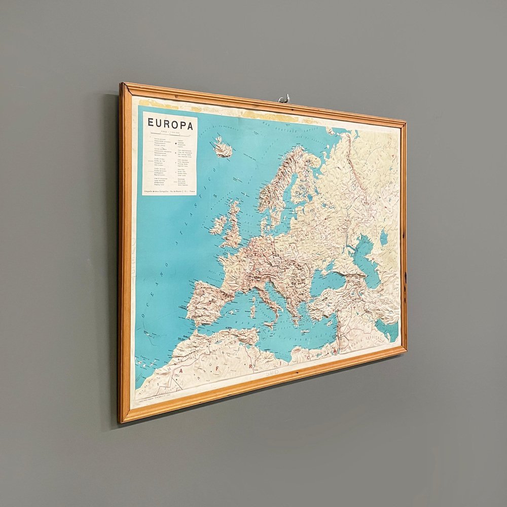Modern Italian Topographic Geographical Map in Wood Frame of Europe ...