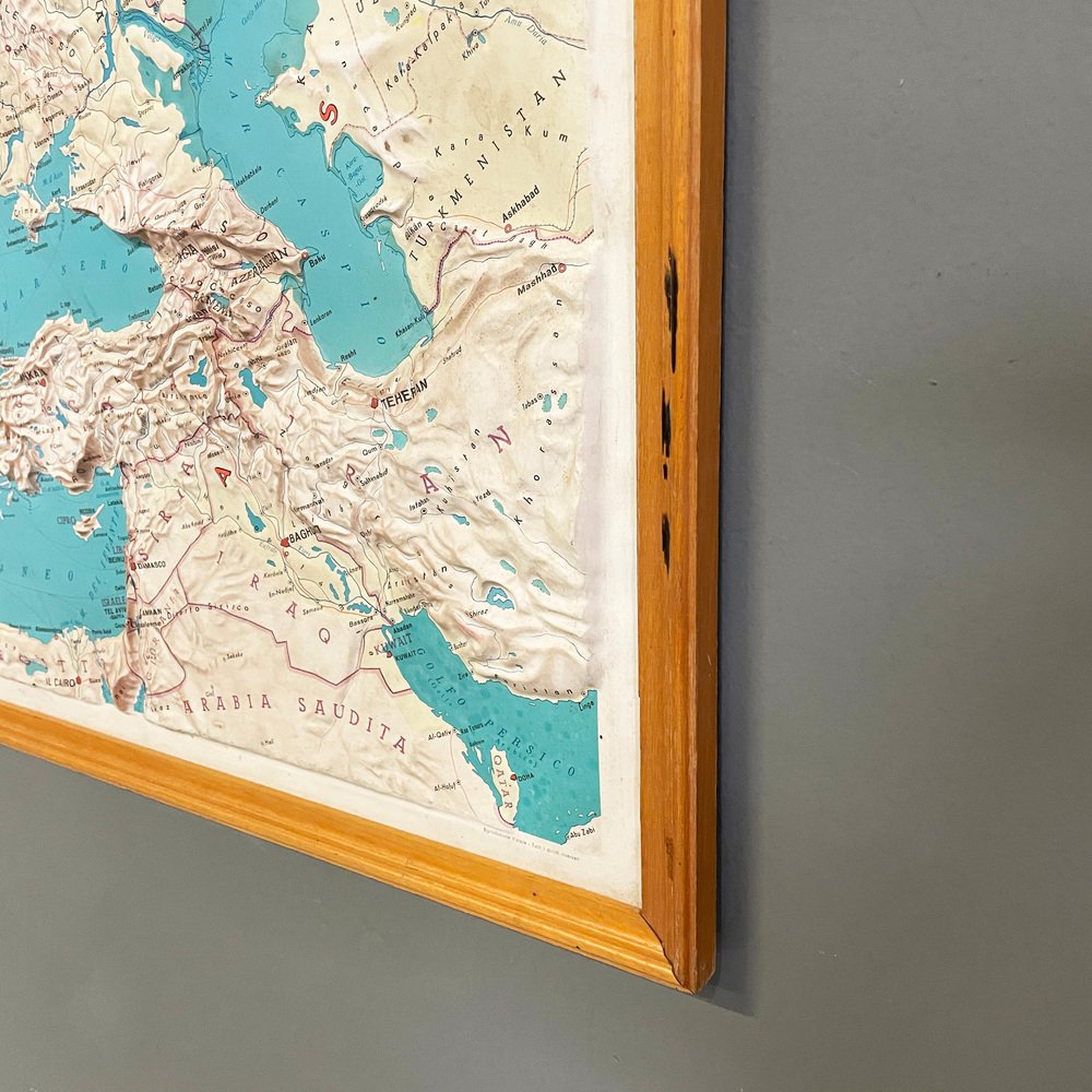 Modern Italian Topographic Geographical Map in Wood Frame of Europe ...
