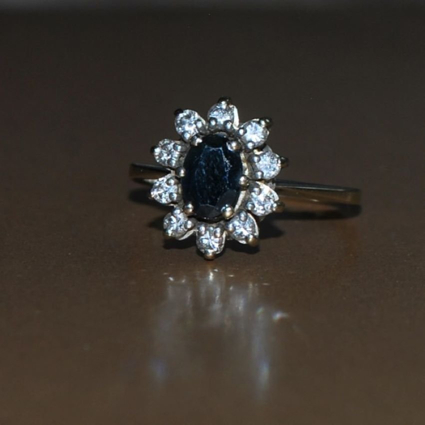 18ct Model Marquise Sapphire with Diamonds Gold Ring, 1970s for sale at ...