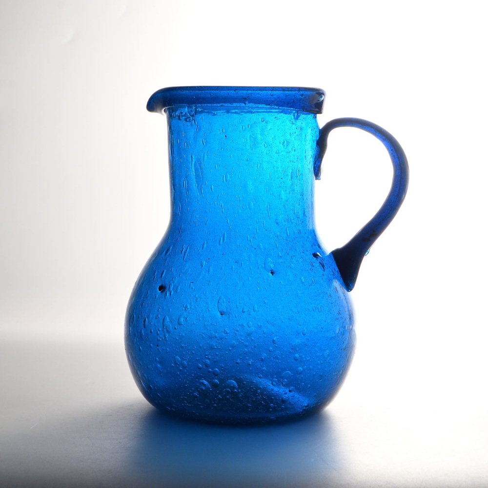 Blue Bubble Glass Pitcher with Tumblers, 1950s, Set of 7 for sale at Pamono