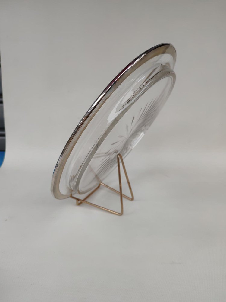 Cut Crystal Tray with Silver Rim, 1920s for sale at Pamono