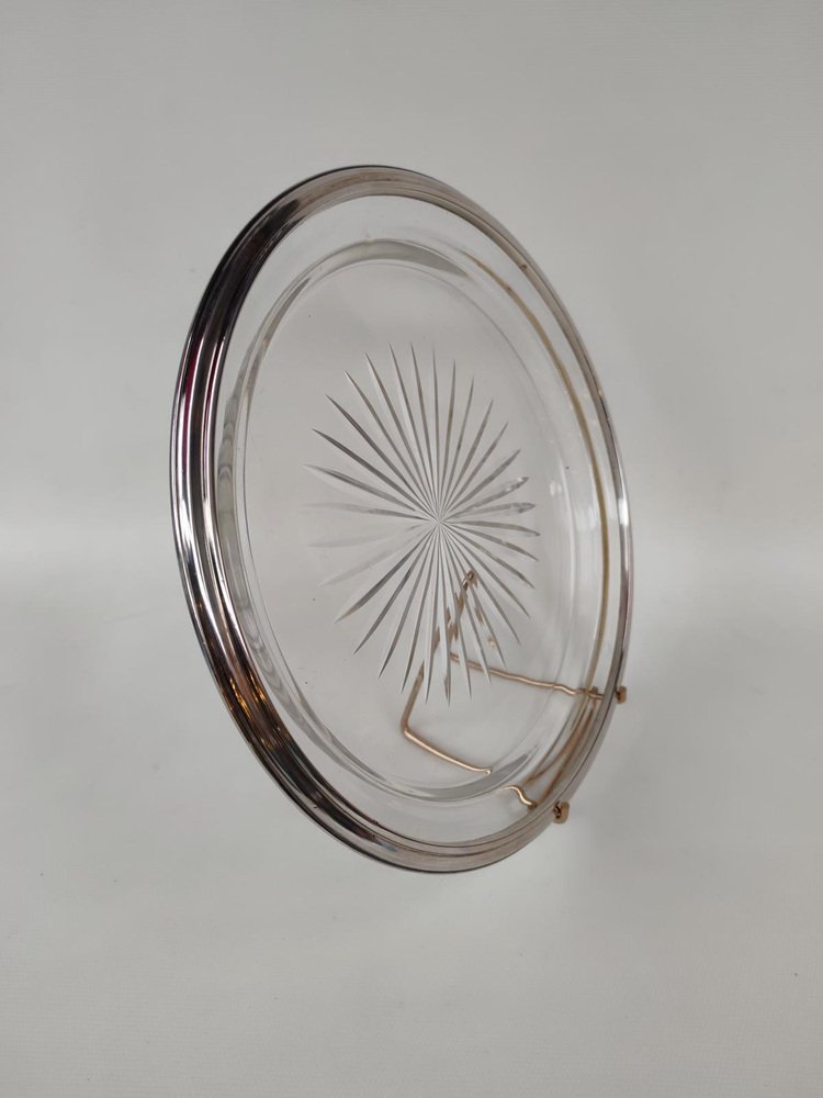 Cut Crystal Tray with Silver Rim, 1920s for sale at Pamono