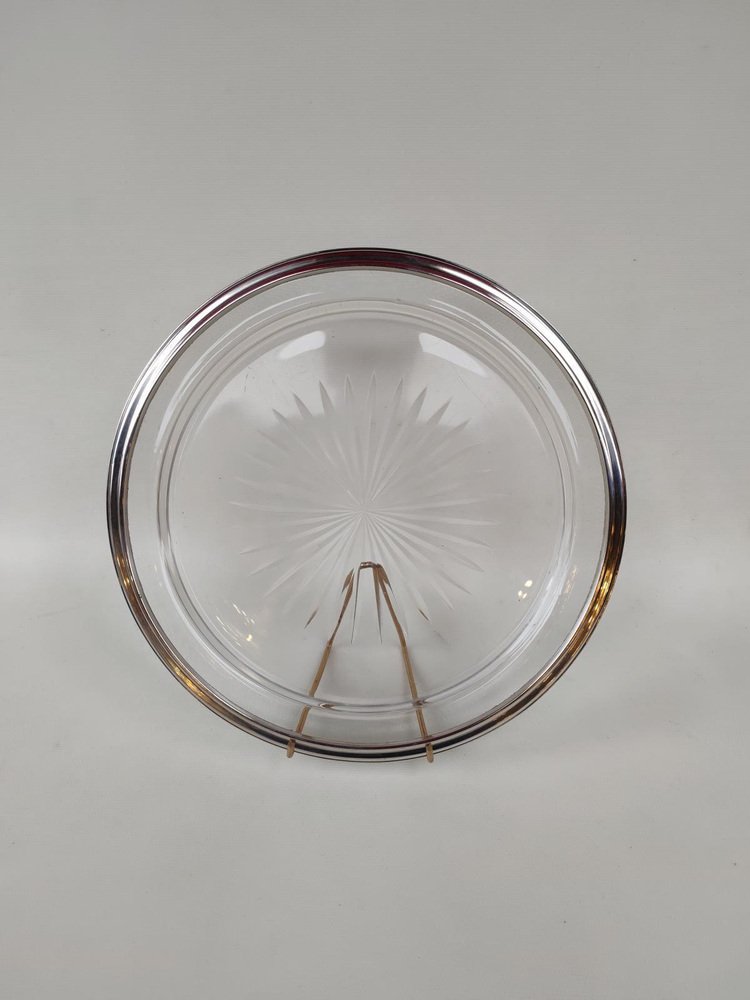 Cut Crystal Tray with Silver Rim, 1920s for sale at Pamono