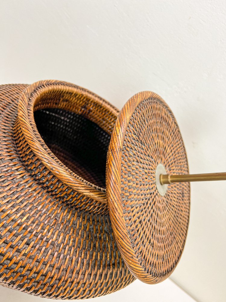 Large Round Rattan Table Lamp, 1970s for sale at Pamono