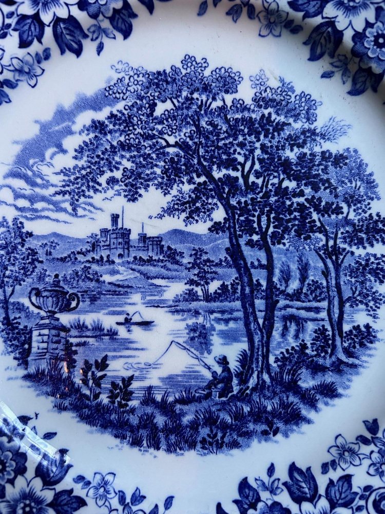 English Blue Plates from Ironstone Broadhurst Staffordshire, 1960s, Set ...