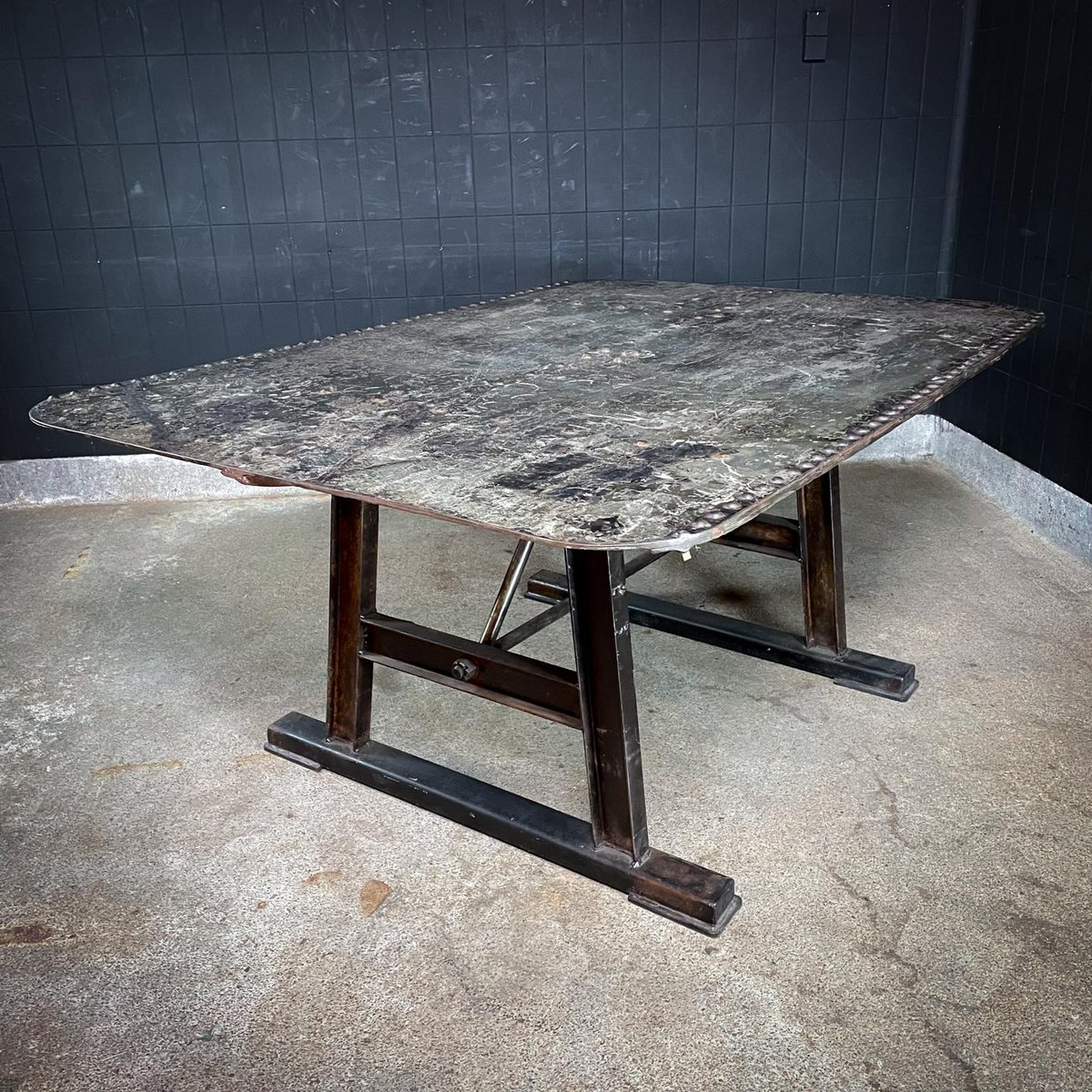 Industrial Metal Ship Deck Dining Table with Rivets for sale at Pamono